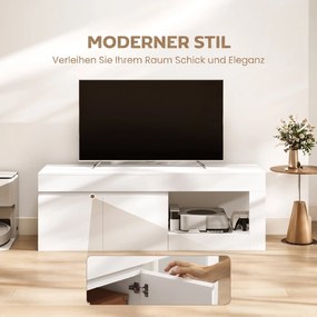 HOMCOM Moderní TV komoda do obývacího pokoje se 2 dveřmi, otevřeným oddílem a úchyty, pro televizory až do 60 palců, 140 x 40 x 48 cm, bílá