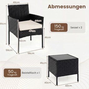 Costway Sada zahradního nábytku 3-dílný ratanový balkonový nábytek