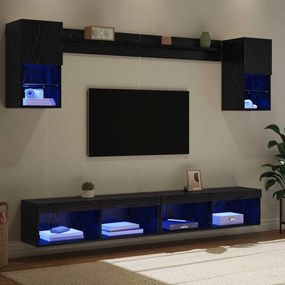 TV nástěnné jednotky s LED 6 ks Černý dub Kompozitní dřevo 3402957