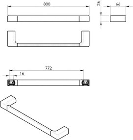Sapho, PIRENEI držák ručníků 800x66mm, chrom