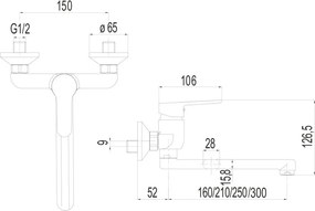 Mereo Mereo, Dřezová nástěnná baterie, Zuna s ramínkem plochým rovným 300 mm, chrom, CB30206Z