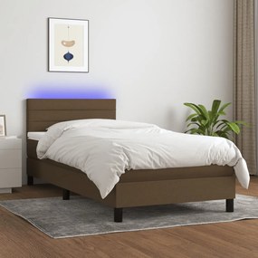 Box spring postel s matrací a LED tmavě hnědá 80x200 cm textil