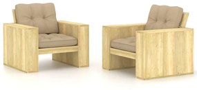 Zahradní židle 2 ks s béžovými poduškami impregnovaná borovice,  3065792