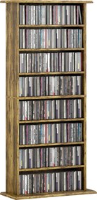 HOMCOM Úložný prostor na CD a DVD s 8 přihrádkami a 6 nastavitelnými policemi, maximální kapacita 360 CD/185 DVD a Blu-ray, hnědá