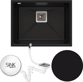 Sink Quality Argon 60, kuchyňský granitový dřez 550x420x225 mm + chromový sifon, černá, SKQ-ARG.C.1KBO.60.X