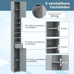 Costway Slim koupelnová skříňka se 2 dveřmi, 1 zásuvkou a 5 nastavitelnými