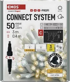 Propojovací vánoční řetěz bez zdroje EMOS Connecting D2CN02 50LED krápníky 3m teplá/studená bílá blikající