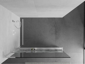 Mexen Kioto+ L, sprchová zástěna Walk-In s poličkou a věšákem 100 x 200 cm, 8mm čiré sklo bílý vzor, ​​bílý profil, 800-100-123-20-85