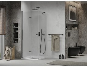 Mexen Lima skládací sprchový kout 100 x 100 cm, Průhledné, Černá + sprchová vanička Flat, Bílá - 856-100-100-70-00-4010B