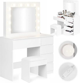 Toaletní stolek s LED osvětlením a taburetem Rety 94 cm bílý