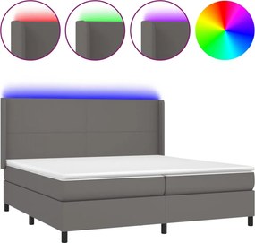 Box spring postel s matrací a LED šedá 200x200 cm umělá kůže 3139287