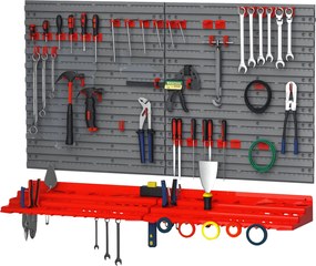 DURHAND Nástěnný regál s pegboardem 54 ks Držák na nářadí pro dílnu Sada háčků PP Šedá+Červená 95,5 x 23 x 53,5 cm | Aosom