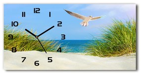 Wallmuralia Skleněné hodiny na stěnu tiché Racek na pláži 60x30 cm
