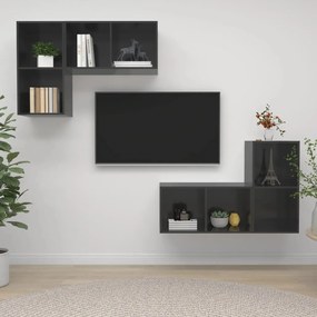 vidaXL Nástěnné TV skříňky 4 ks šedé s vysokým leskem dřevotříska