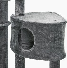 Strom pro kočky PawHut s nastavitelnou výškou H220-265 cm, nosnost do 30 kg, strom pro kočky s bidýlky, hracím míčem a postranním pelíškem, tmavě šed…