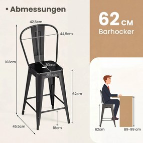 Costway Sada 4 kovových barových židlí, ergonomická barová židle s odnímatelným