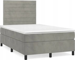 Box Spring Postel S Matrací Samet Světle Šedá vodorovné pruhy 120 x 190 c