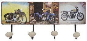 Nástěnný kovový věšák se 4-mi háčky Retro Moto - 40*7*18 cm