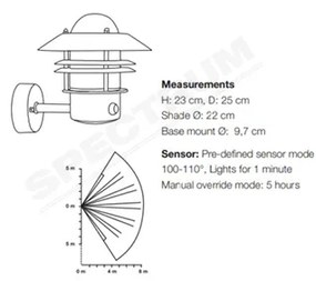 Venkovní nástěnná lampa se senzorem NORDLUX Blokhus