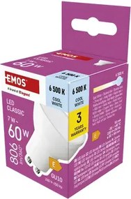EMOS LED žárovka MR16 7W-60W GU10 / studená bílá / 806 lm / Classic E