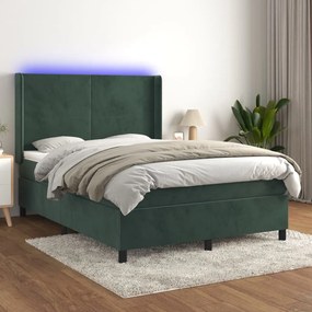 Box spring postel s matrací a LED tmavě zelená 140x190 cm samet 3139442