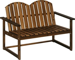 Zahradní lavička Outsunny, dvoumístná lavička, dřevěná lavička s opěrkou, opěrkami na ruce, parková lavička, nosnost až 240 kg, pro zahradu, balkon, u
