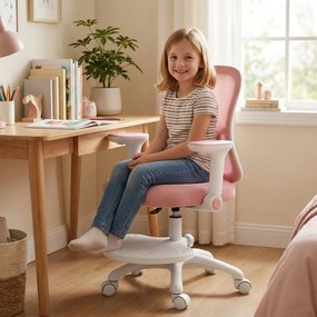 Dětská otočná židle Neoseat JUNI s podnoží — látka, růžová