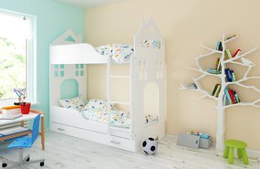 BabyBeds Dětská patrová postel DOMEK 180x80 Barevné provedení: Bílá, Úložný prostor: Ano, s úložným prostorem