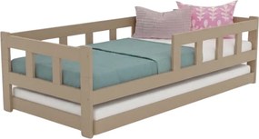 Benlemi Dřevěná jednolůžková postel FENCE 4v1 se zábranou a přistýlkou Zvolte barvu: Béžová, Zvolte rozměr: 90x190 cm, Zvolte zábranu: S jednou zábranou vpravo