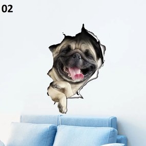 3D samolepky na zeď - kočka nebo pes vylézá z díry Motiv: 02