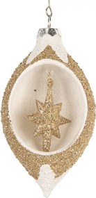 Bílo-zlatá skleněná vánoční ozdoba s hvězdou - 7*6*12 cm