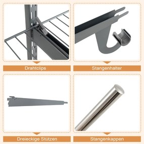 Costway Otevřená šatní skříň 122 - 244 cm Rozšiřitelný nástěnný věšák