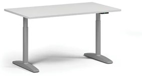 Výškově nastavitelný stůl OBOL, elektrický, 675-1325 mm, deska 1400x800 mm, šedá zaoblená podnož, bílá