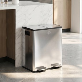 2 x 20litrové dvojité odpadkové koše, otevírání pomocí pedálu, snadné čištění, nerezová ocel, plast, stříbrná barva