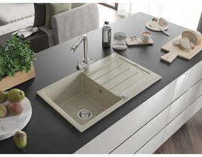 Mexen Bruno, 1-komorový granitový dřez s odkapávačem 795x495x200 mm a chromová baterie Duero, béžová, 6513-69-671600-00