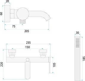 Rea Spot, vanová baterie s ruční sprchovou soupravou, měděná matná, REA-B2084