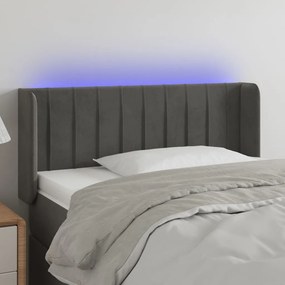 Čelo postele s LED tmavě šedé 103 x 16 x 78/88 cm samet 3123517