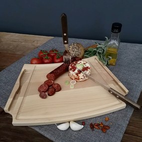 AMADEA Dřevěné prkénko na steak s příborem, masivní dřevo, rozměr 36x22x2 cm