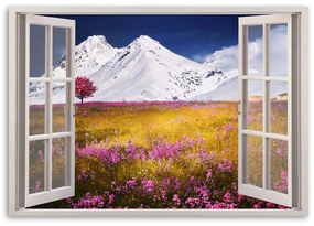Gario Obraz na plátně Okno - zasněžené hory Rozměry: 60 x 40 cm