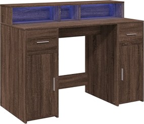 Psací stůl s LED světly hnědý dub 120x55x91 cm kompozitní dřevo 3309417