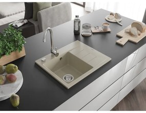 Mexen Ben, 1-komorový granitový dřez 600x500x190 mm, levý+ chromový sifon, béžová, 6522605000-69