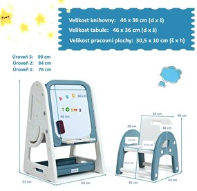 Costway Dětský víceúčelový oboustranný stojan na kreslení 2v1 se stoličkou, bílo-modrý BB5639BL