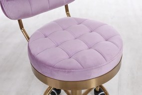 Velurová pracovní židle / taburet LEON na zlaté podstavě - světle fialová