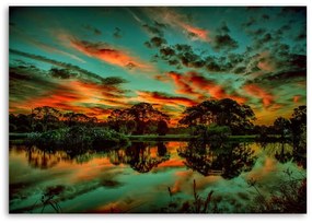 Obraz na plátně Jezero Stromy Nebe Příroda - 100x70 cm