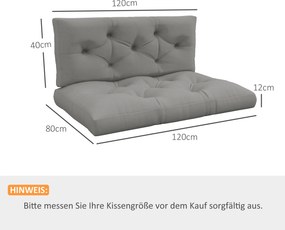 Outsunny 2dílná sada polštářů na paletovou sedačku – sedák 120 × 80 × 10 cm + opěrka 120 × 40 × 10 cm, UV-odolné a voděodolné, světle šedé