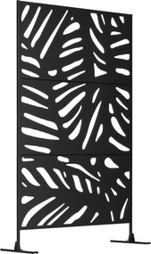 Zahradní závěs Outsunny 122 x 198 cm - balkonový závěs se stojanem, příčka, rozdělovací panel s listovým vzorem pro terasu, zahradu, ocel, černý | Aos