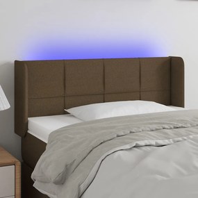 Čelo postele s LED tmavě hnědé 93 x 16 x 78/88 cm textil