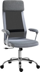 Vinsetto Ergonomická otočná kancelářská židle, nastavitelná výška a funkce houpání, síťovina, 65x67x119-129cm, Šedá