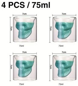 Panákové sklenice ve tvaru lebky Set: 4 ks 75 ml