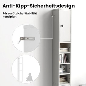 Costway Koupelnová skříňka Slim se 2 dveřmi a 1 zásuvkou a nastavitelnými